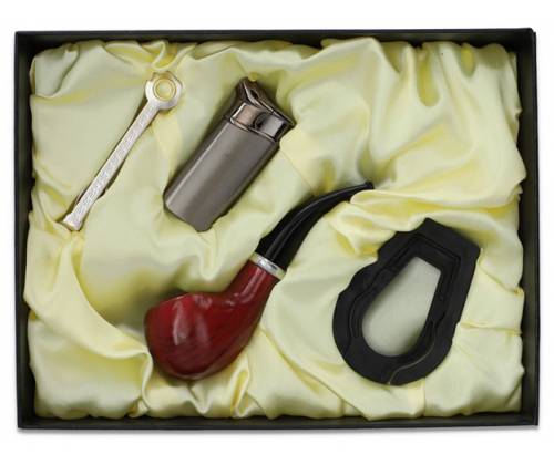 www.Smokers.gr | MD Brown Classic Tobacco Pipe Set with Luxury Lighter ...